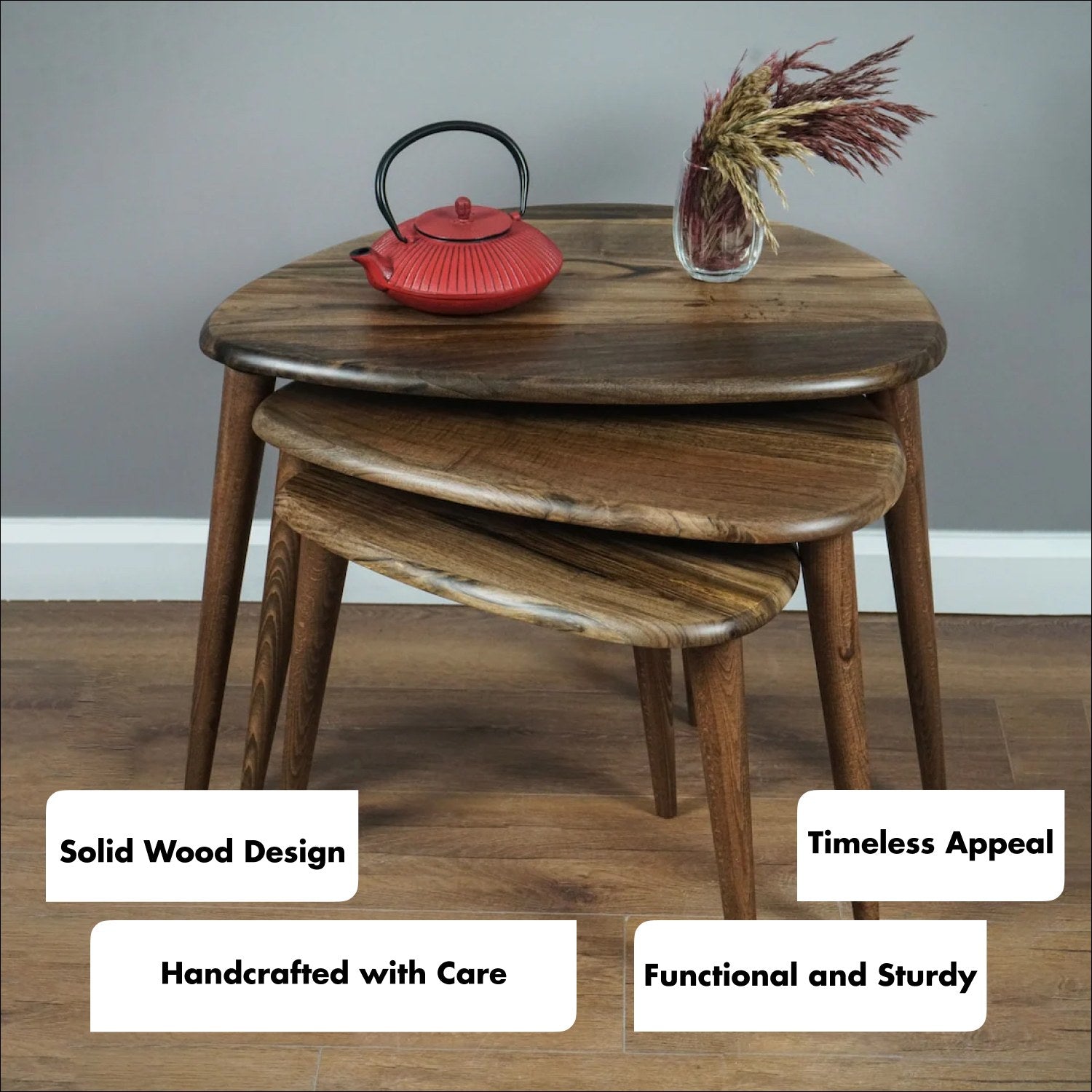 Walnut Nesting Tables Set of 3 Ercol Style Win Medium Large