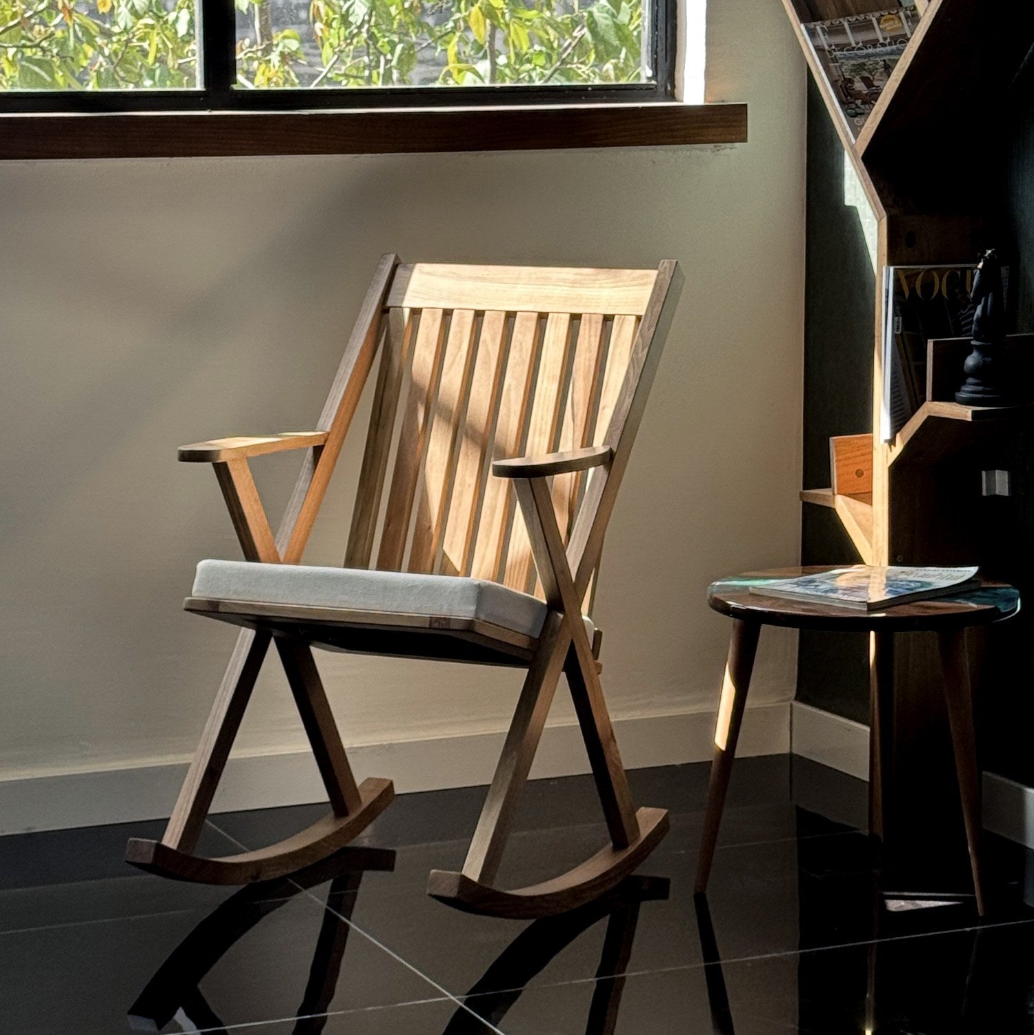 Solid Wood Walnut Rocking Chair - Handmade Hardwood